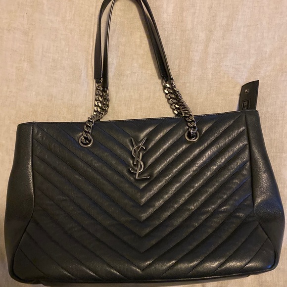 Yves Saint Laurent | Bags | Yves Saint Laurent Monogram Black Leather Tote | Poshmark